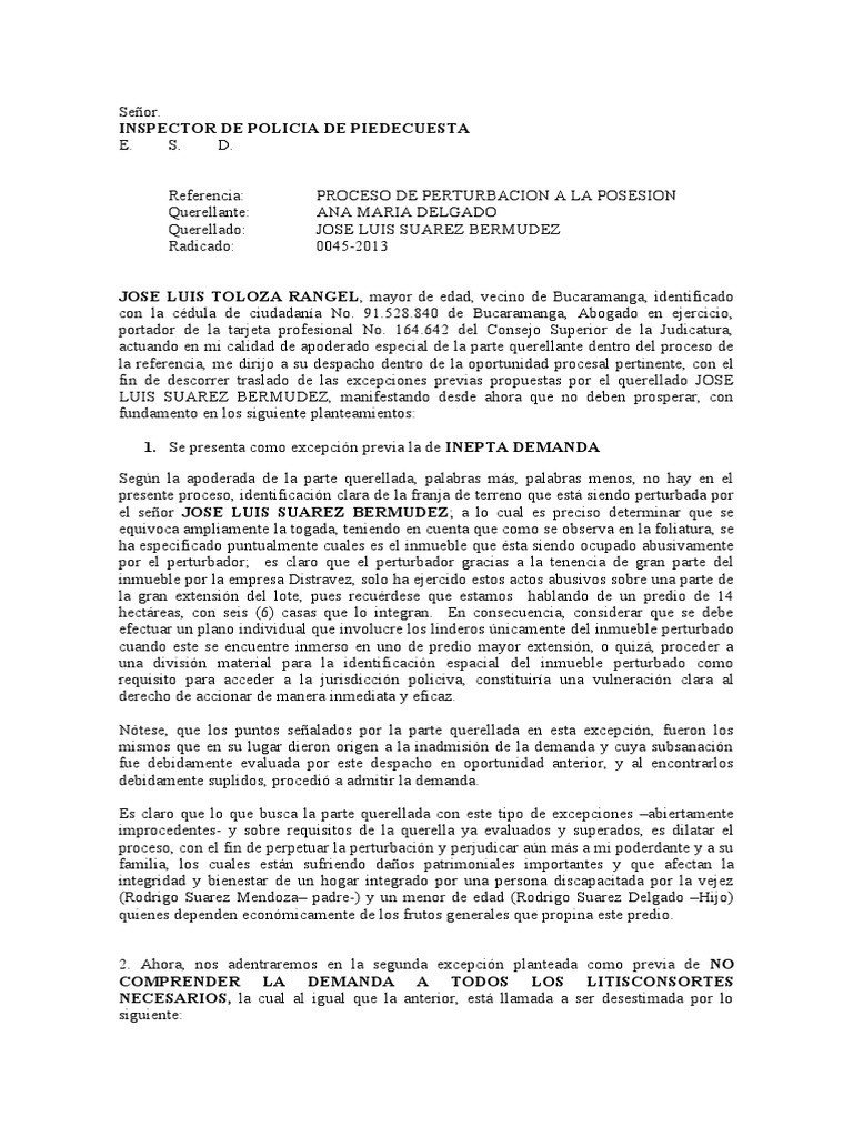 Descorrer Traslado Excepciones Ana Maria (Policivo) | PDF | Propiedad ...