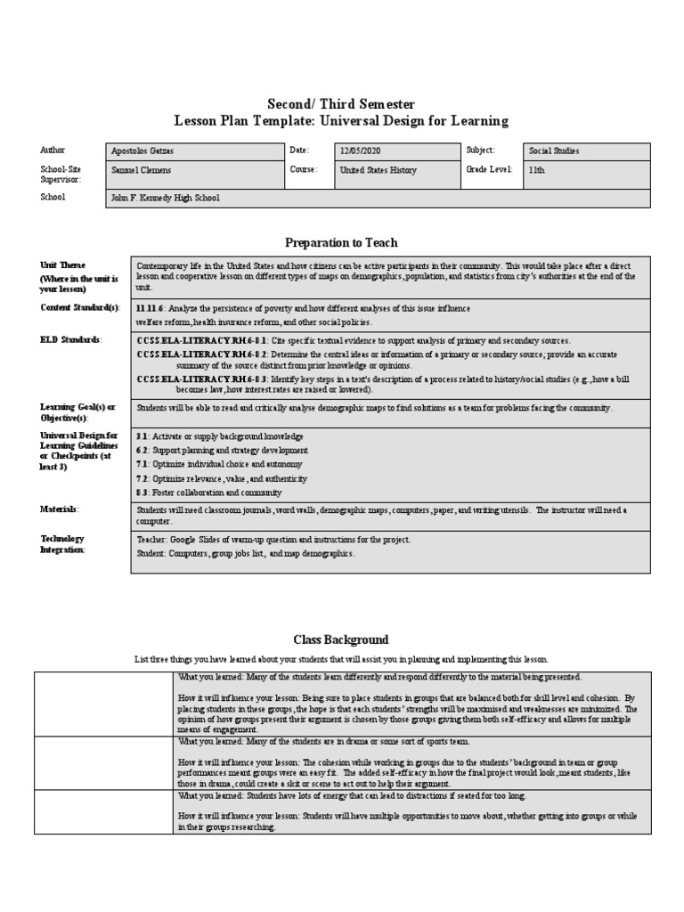 Udl Lesson Plan | PDF | Lesson Plan | Classroom