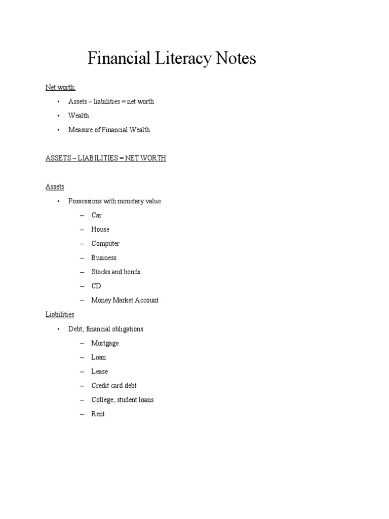 Financial Literacy Notes | PDF | Business