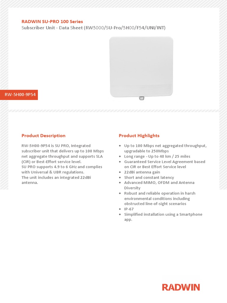RW-5H00-9P54 - SU-PRO 100 Series - Subscriber Unit - Data Sheet | PDF ...