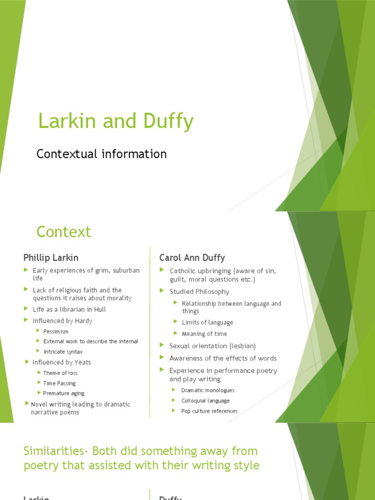 Larkin and Duffy Context | PDF | Poetry | Religion And Belief