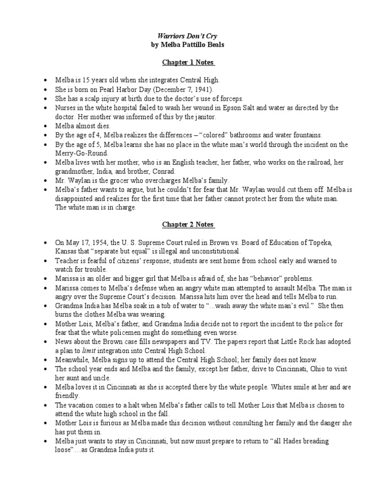 By Melba Pattillo Beals Chapter 1 Notes: Warriors Don't Cry | PDF ...