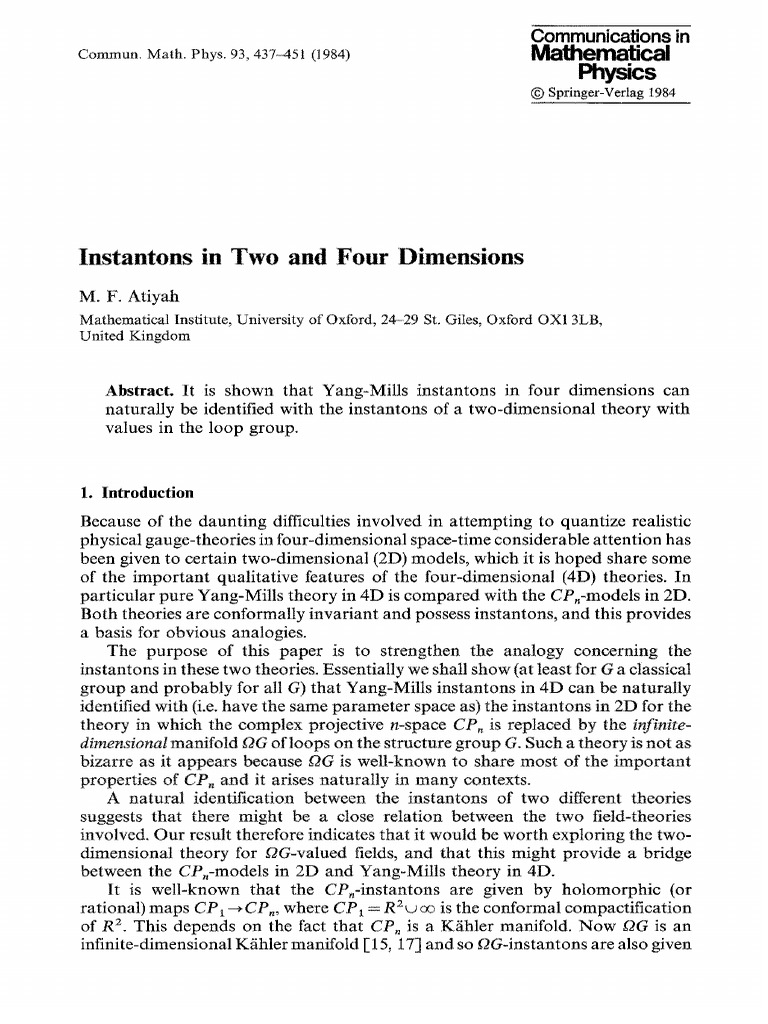 Atiyah-1984-Instantons in Two and Four Dimensions | PDF | Complex ...