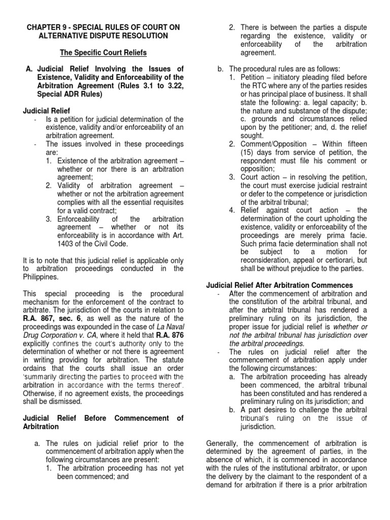 Chapter 9 Special Rules of Court On Alternative Dispute Resolution | Download Free PDF ...