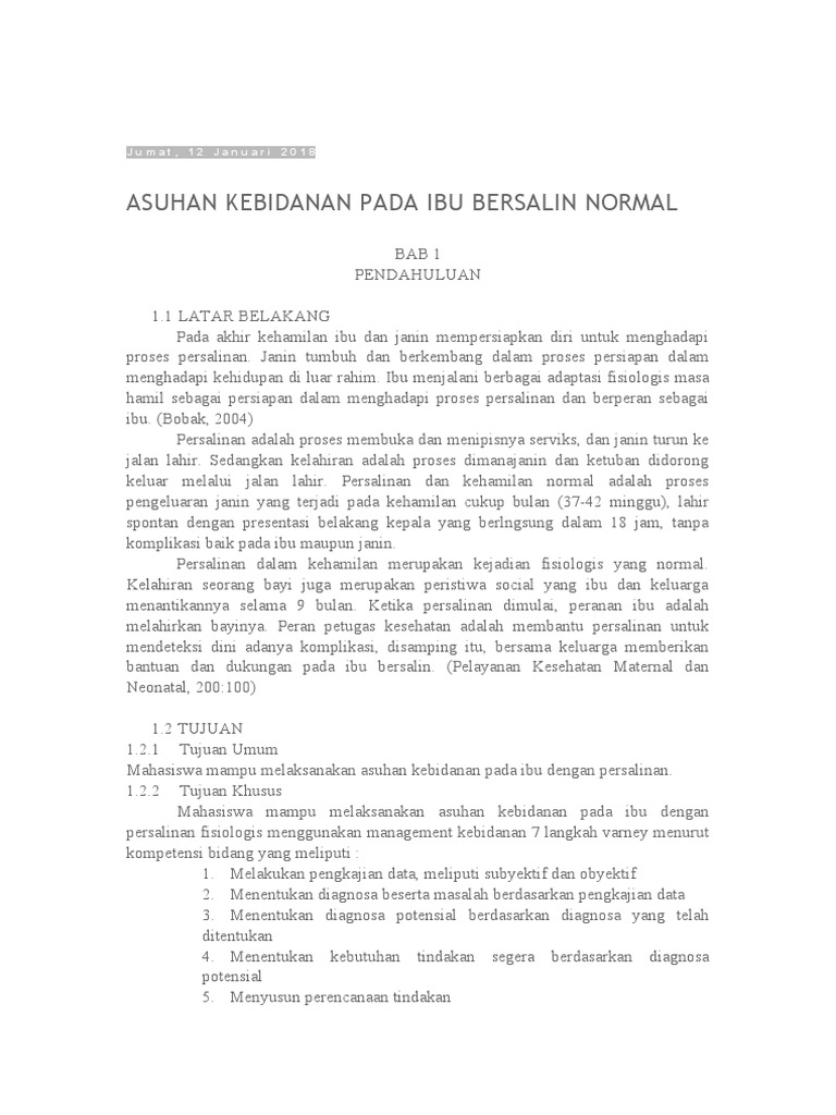 Asuhan Kebidanan Pada Ibu Bersalin Normal | PDF