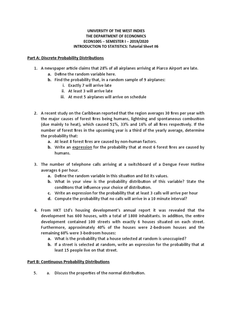 ECON1005 Tutorial Sheet 6 | PDF | Normal Distribution | Mean