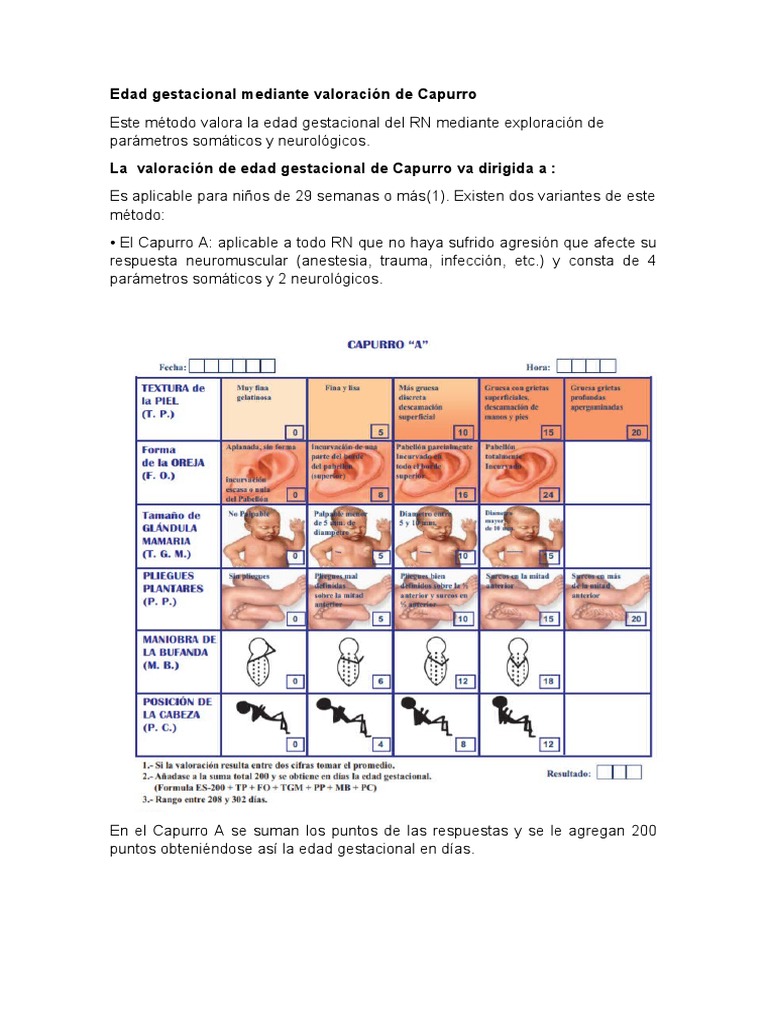 Edad Gestacional Mediante Valoración de Capurro | PDF | Ciencias de la Salud | Medicina