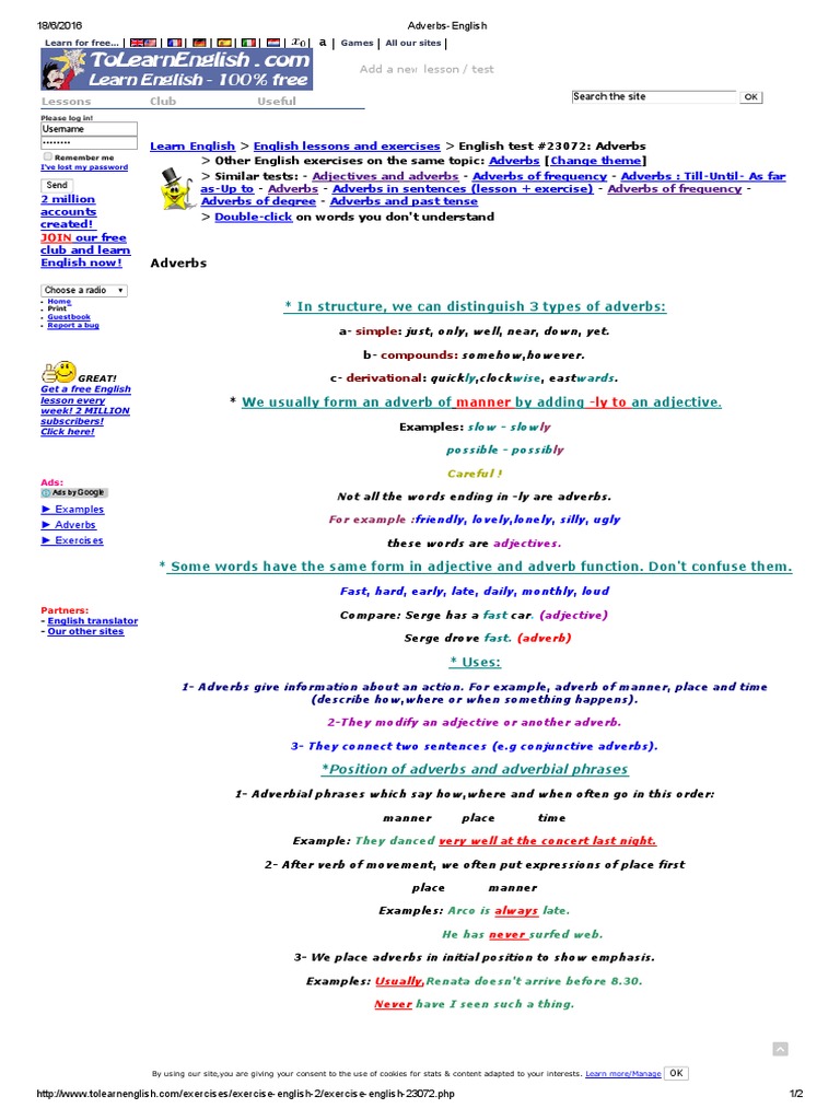 Adverbs: in Structure, We Can Distinguish 3 Types of Adverbs | PDF ...