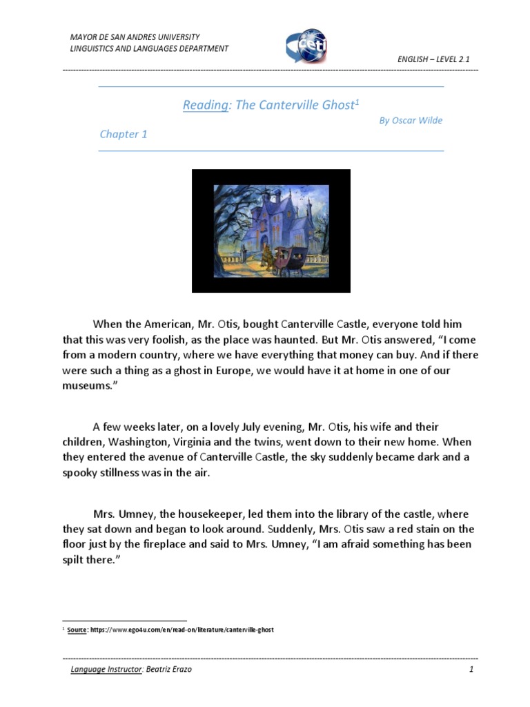 Reading: The Canterville Ghost: by Oscar Wilde | PDF