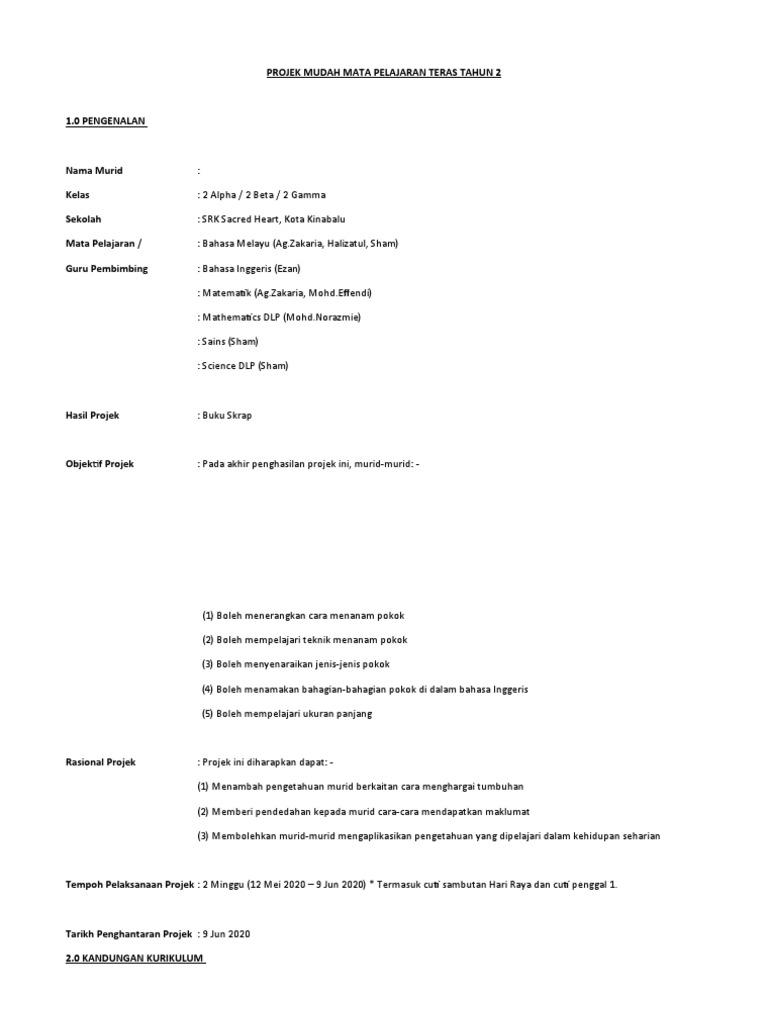 Projek Mudah PBL Tahun 2 | PDF