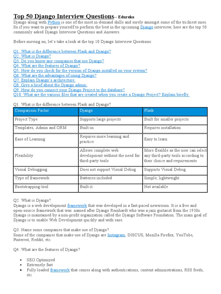 Top 50 Django Interview Questions | PDF | Inheritance (Object Oriented Programming) | Class ...