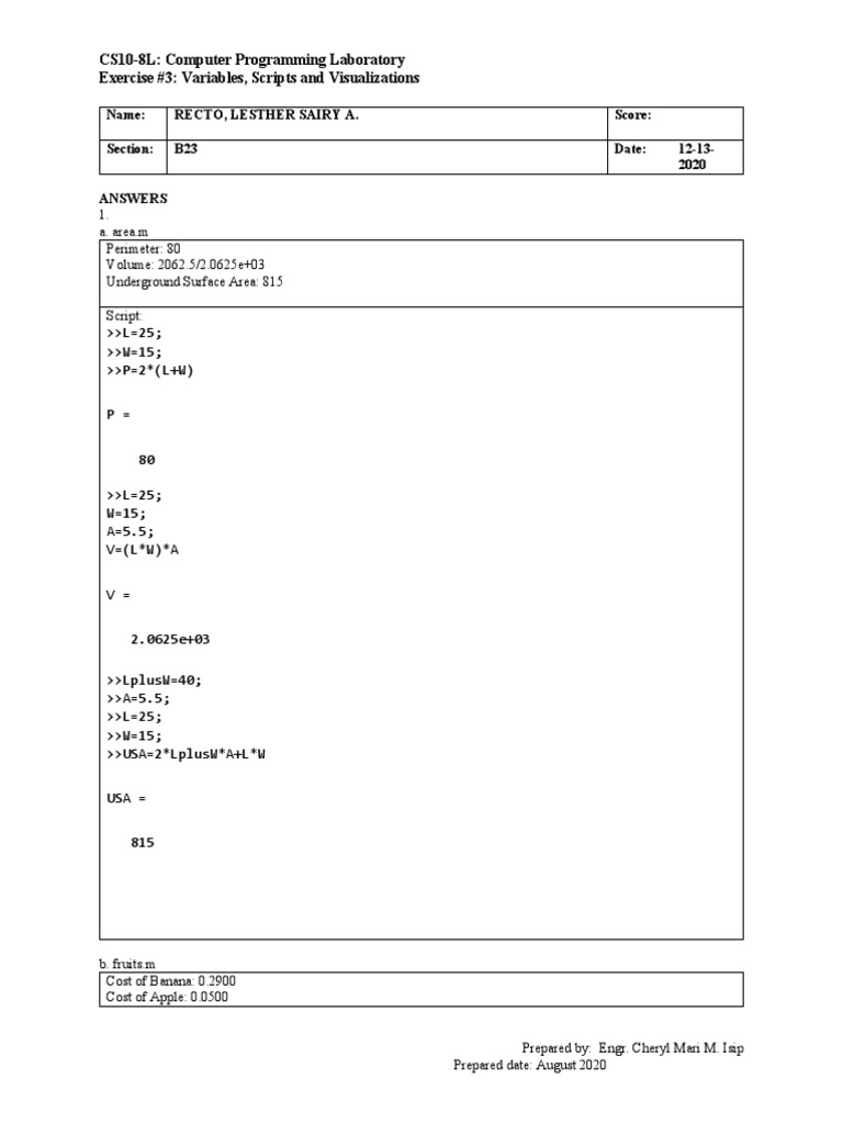 CS10-8L: Computer Programming Laboratory Exercise #3: Variables ...
