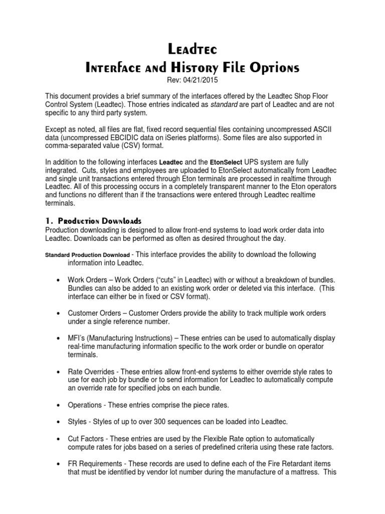 Interface and History File Options: Leadtec | PDF | Payroll | Comma Separated Values