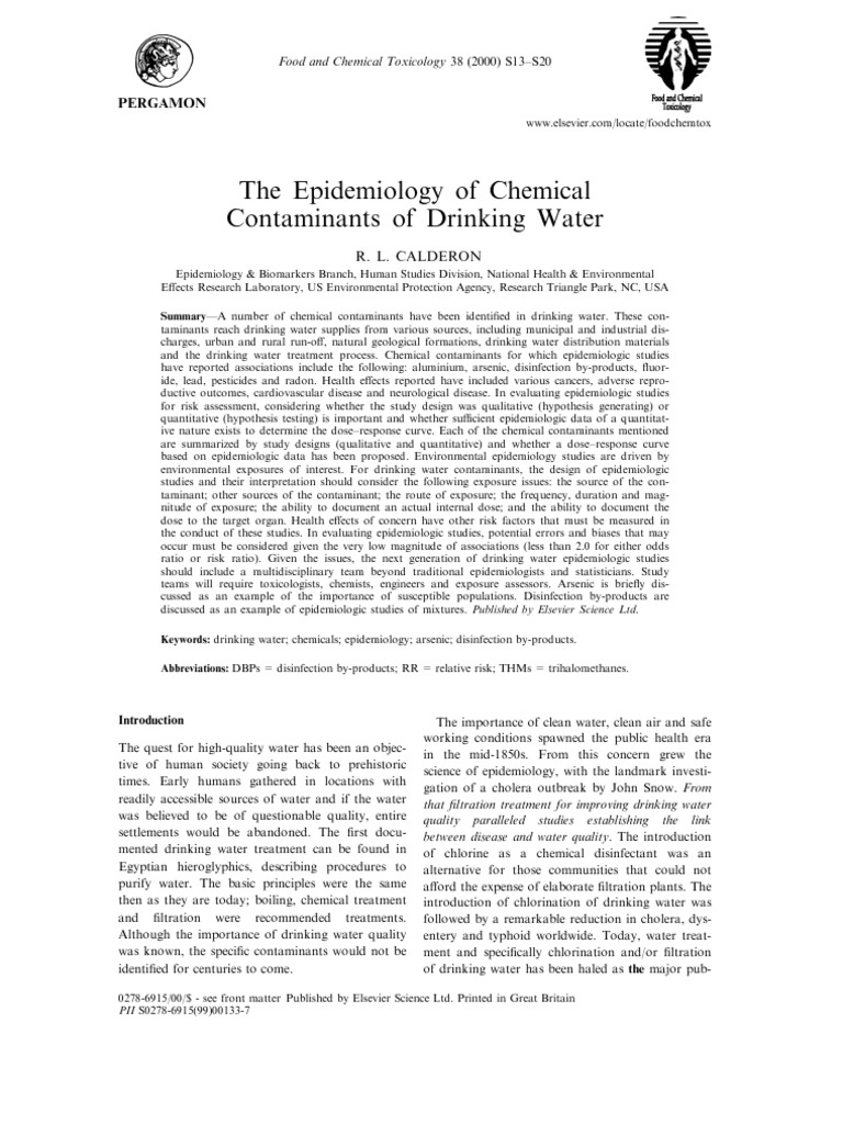 The Epidemiology of Chemical Contaminants of Drinking Water | PDF ...