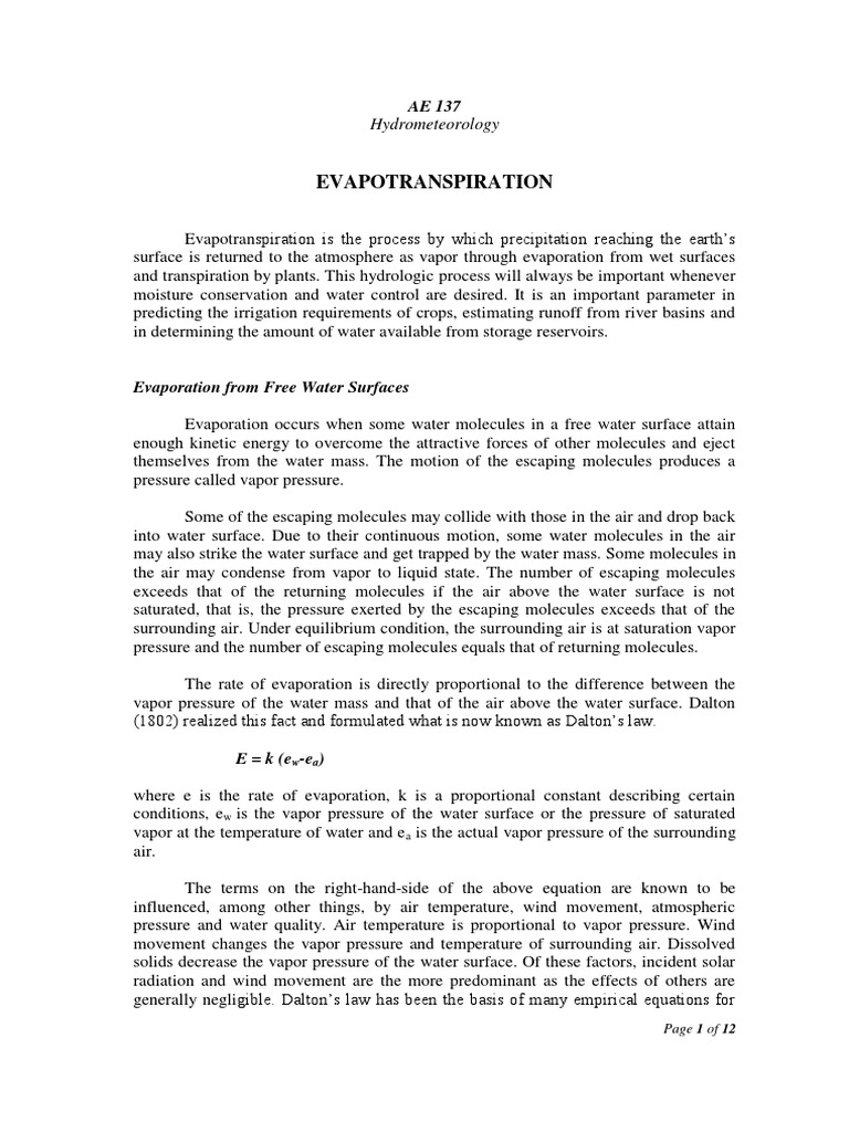 Understanding Evapotranspiration Dynamics | PDF | Evaporation ...