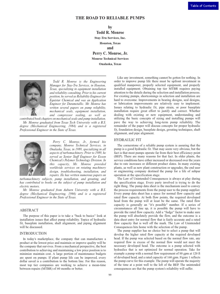 The Road To Reliable Pumps: by Todd R. Monroe | PDF | Pump | Concrete
