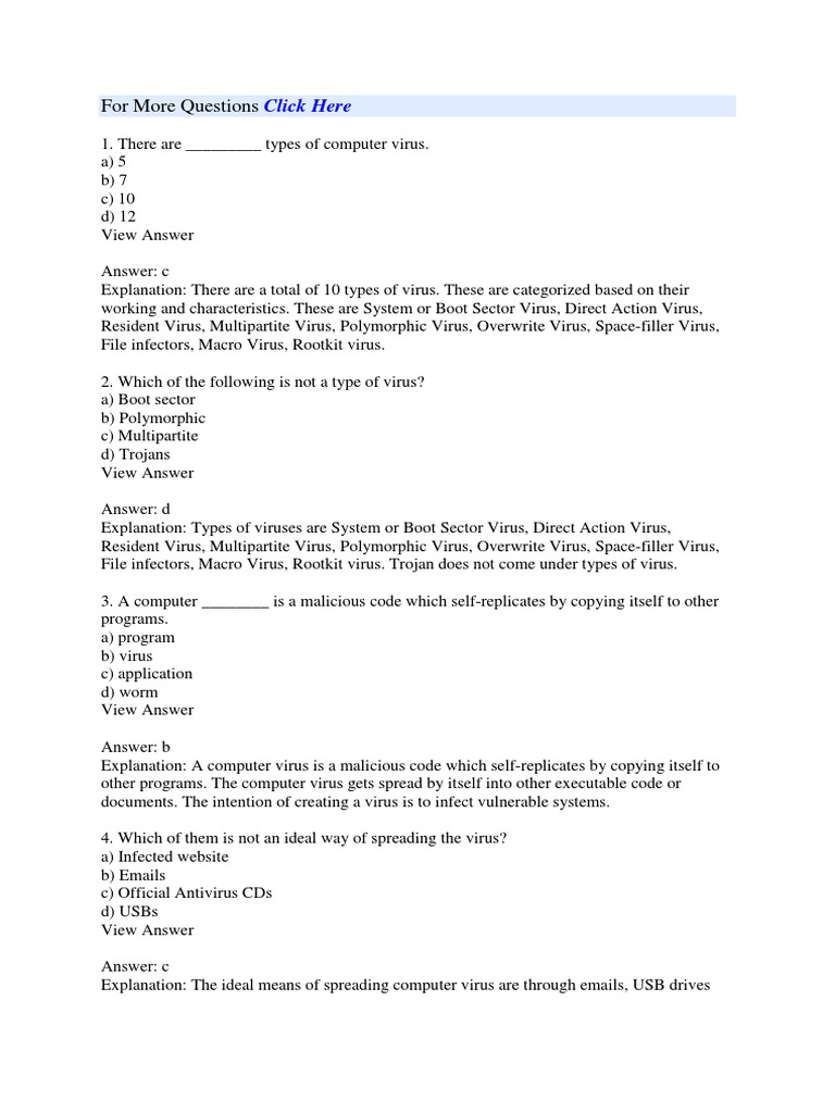 MCQ On Computer Virus | PDF | Computer Virus | Malware