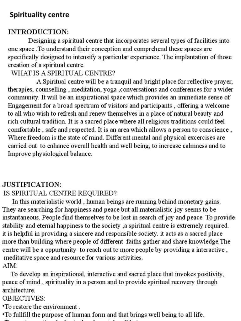 Spiritual Centre - Report | PDF | Spirituality | Meditation