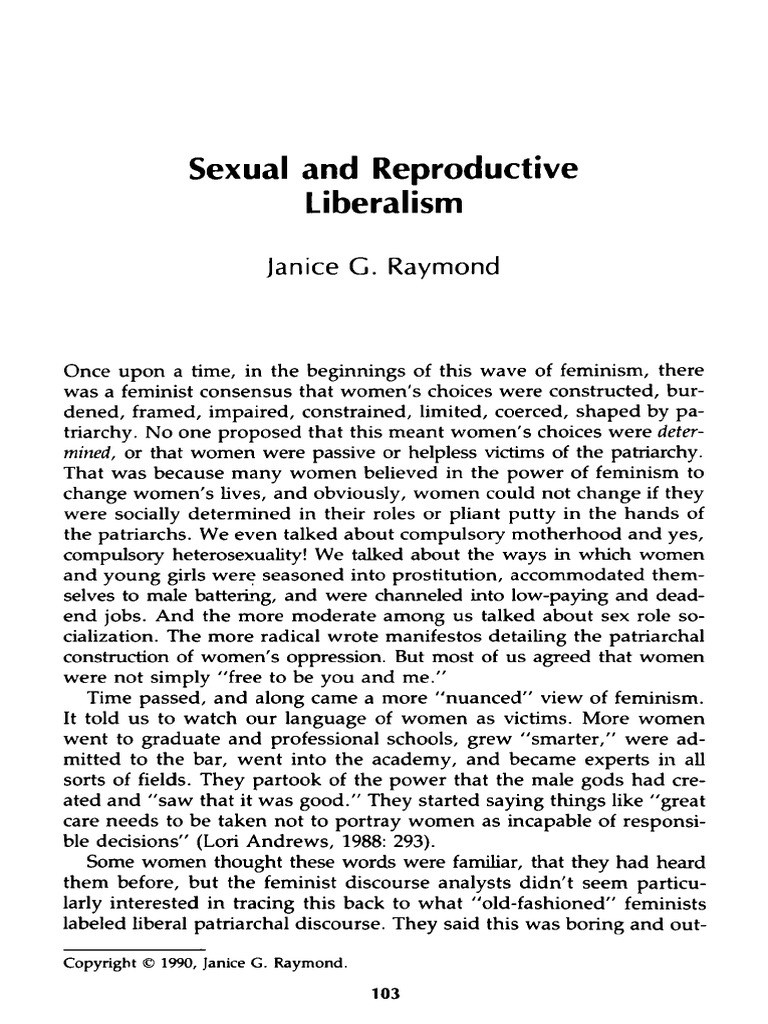 RAYMOND, Janice G. - Sexual and Reproductive Liberalism PDF | PDF ...