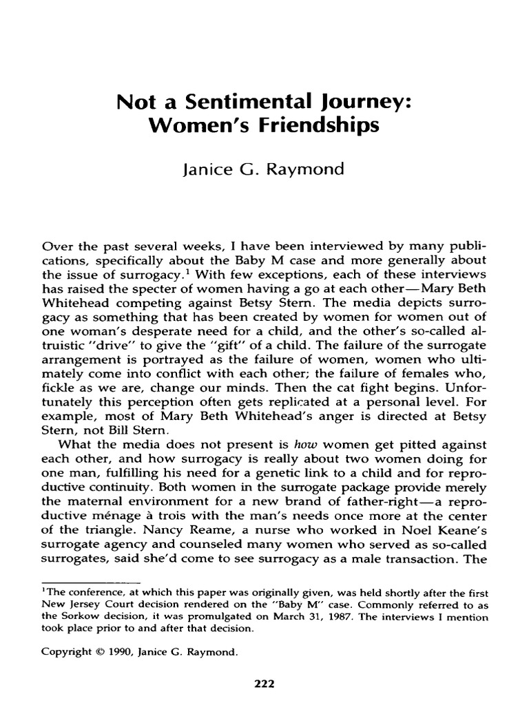 RAYMOND, Janice G. - Not A Sentimental Journey - Women's Friendships ...