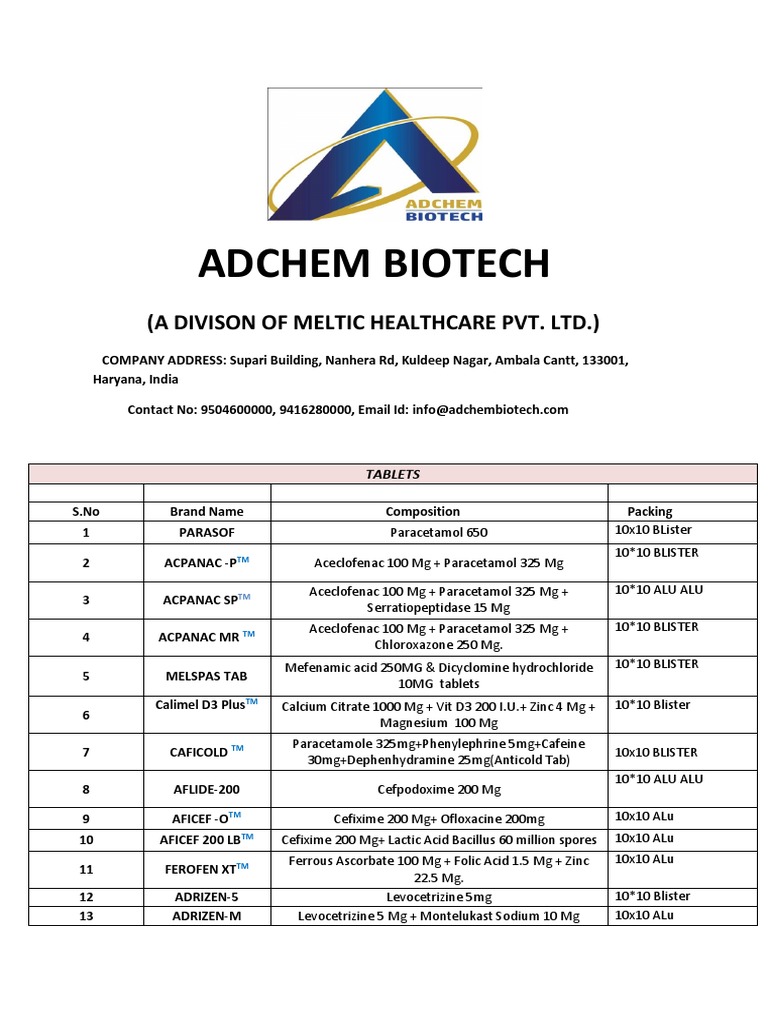 Adchem - Biotech PCD Product Sheet | PDF | Magnesium | Organic Compounds