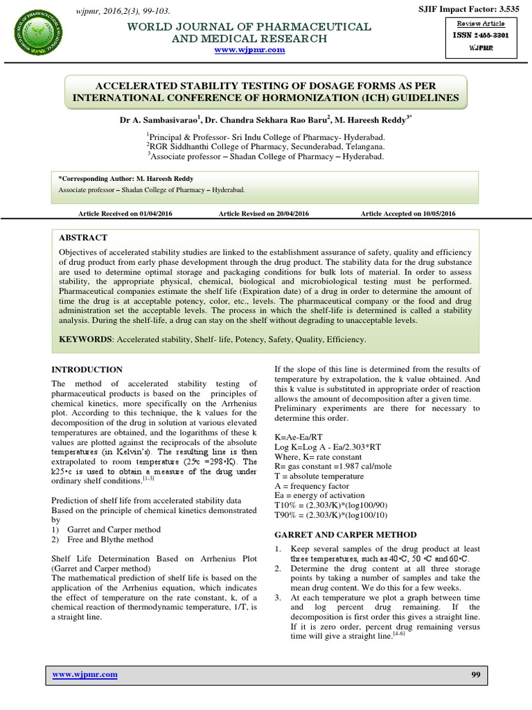 ICH Guidelines for Accelerated Stability Testing | PDF | Shelf Life ...