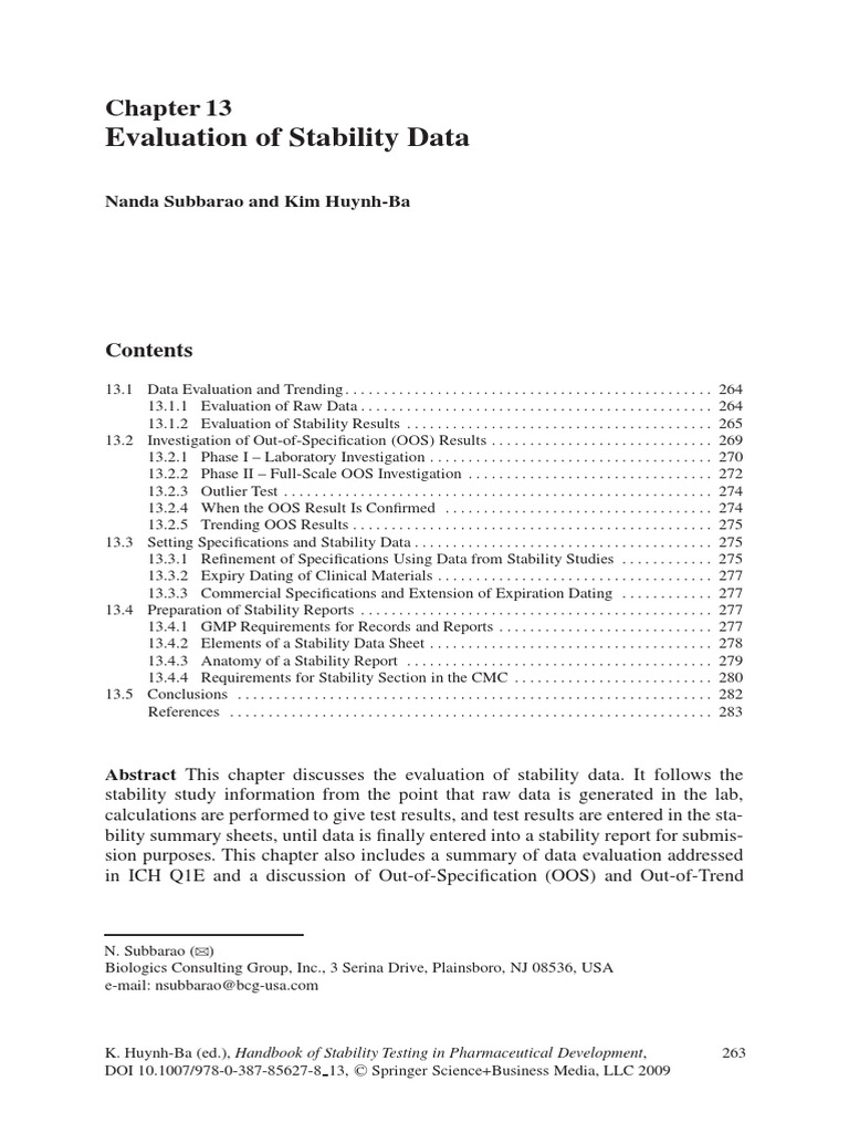 Chapter 13: Evaluation of Stability Data and Trending Techniques | PDF ...