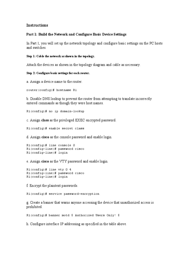 Instructions: Part 1: Build The Network and Configure Basic Device Settings | PDF | Internet ...