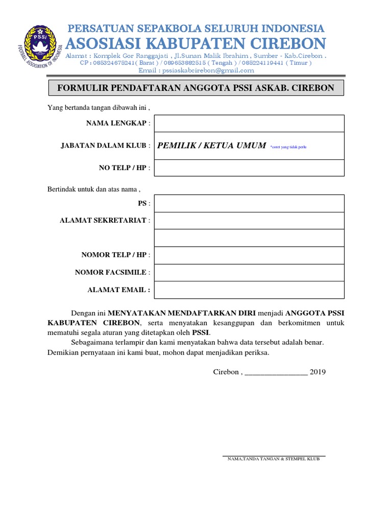 Formulir Pendaftaran Anggota PSSI Askab Cirebon-1 PDF | PDF | Olahraga & Rekreasi
