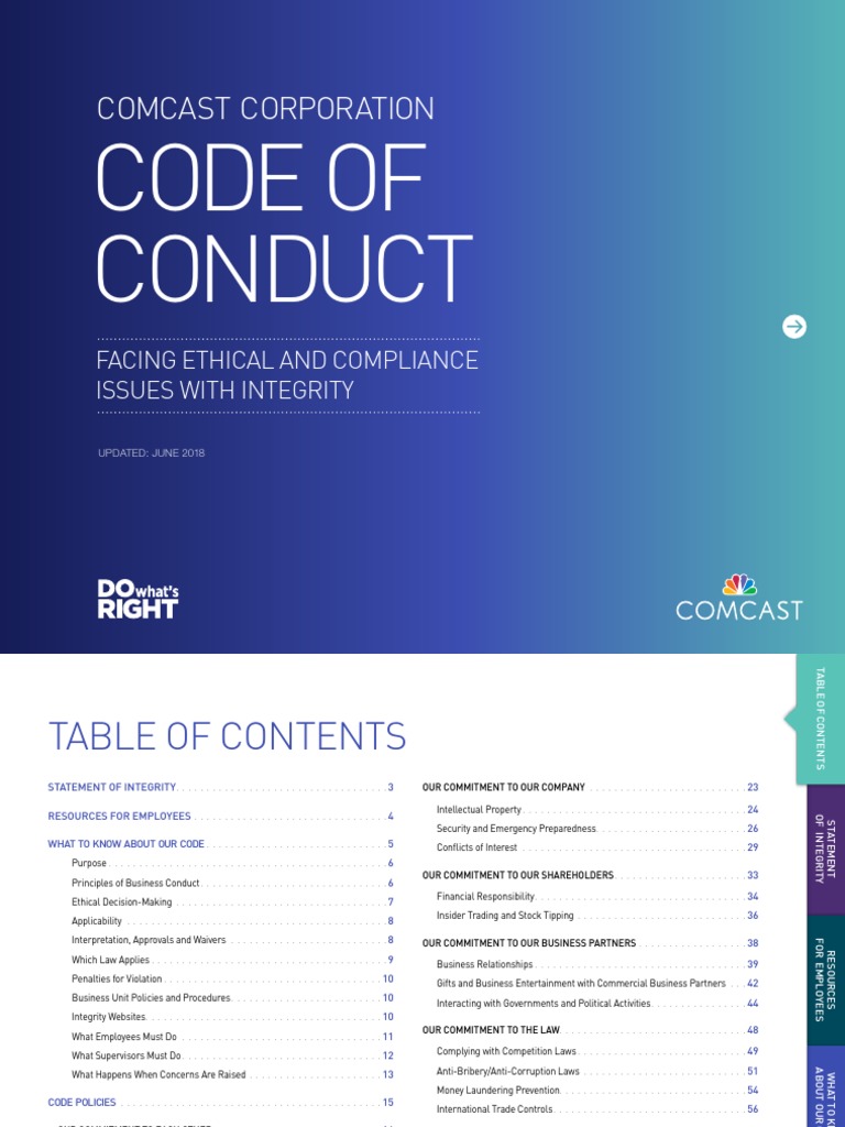 COMCAST - 2018 - Code of Conduct English PDF | PDF | Integrity | Employment