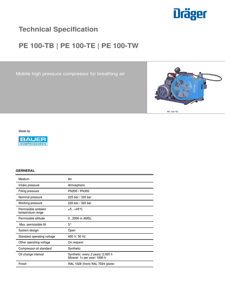 Technical Specification PE 100-TB - PE 100-TE - PE 100-TW: Mobile High ...