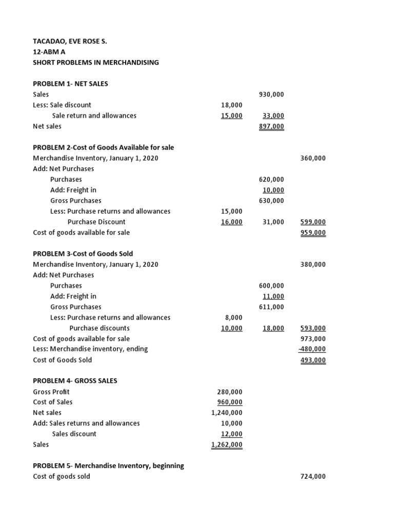 Short Problems in Merchandising | PDF | Cost Of Goods Sold | Supply ...
