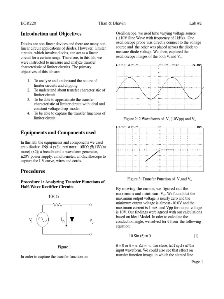 Eletronics Lab Report - Diodes - Transfer Function | PDF | Electrical Network | Diode