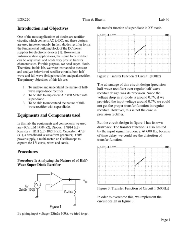 Eletronics Lab Report - Super Diodes (Implementation With Op-Amp) | PDF | Rectifier | Power Supply