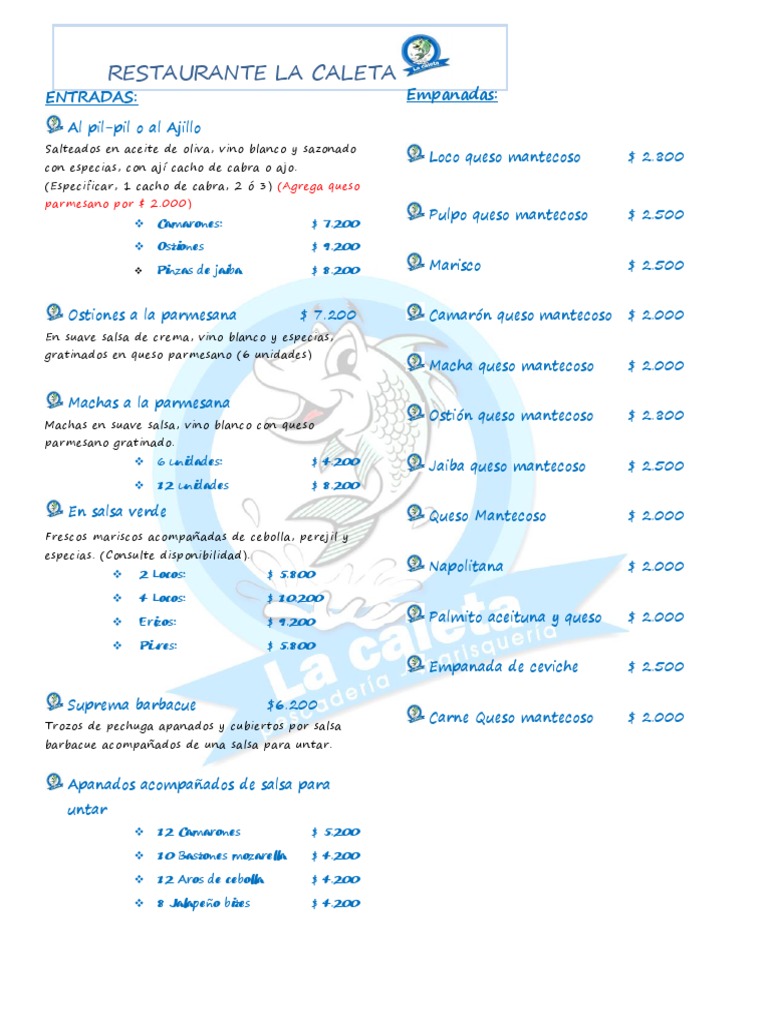 Carta La Caleta Reapertura 1.2 | PDF | Cocina, comidas y vino