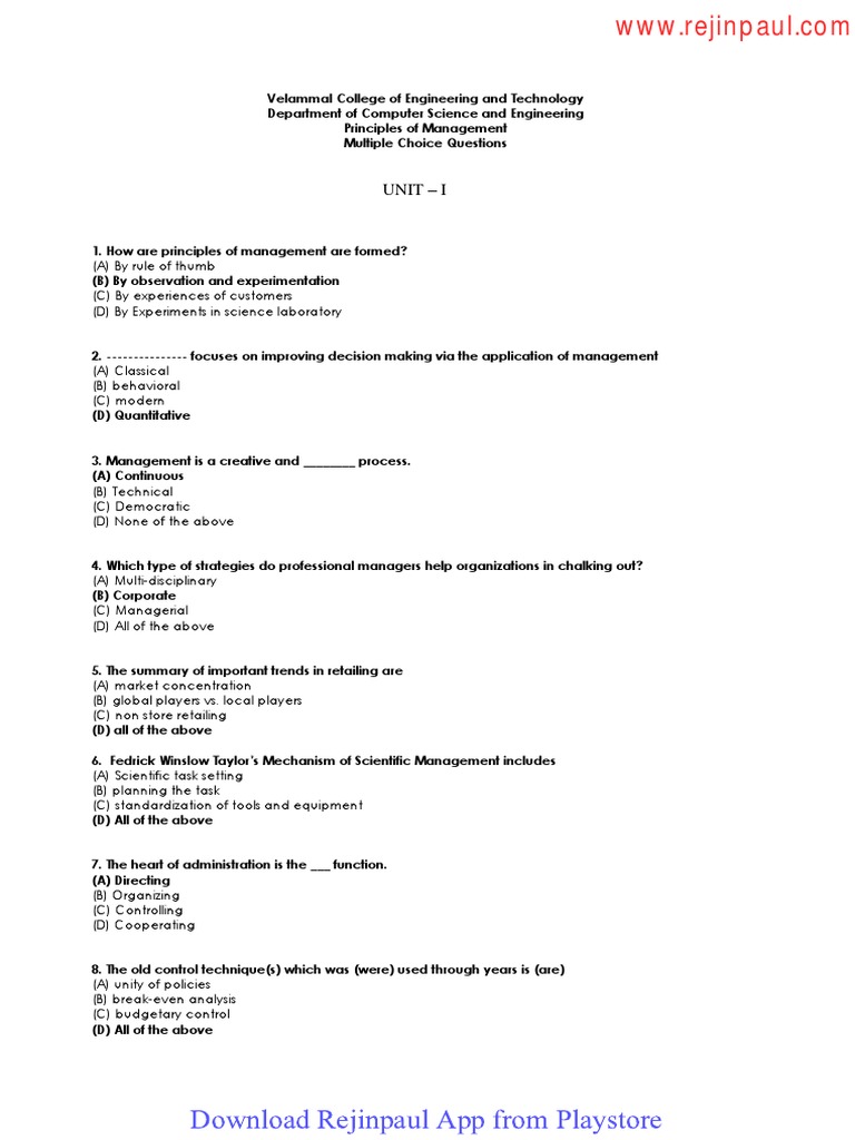 POM MCQs | PDF | Leadership | Motivation