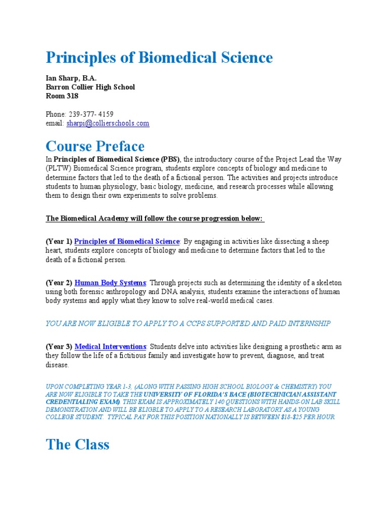 Principles of Biomedical Science 2020-2021 | PDF | Health Professional ...