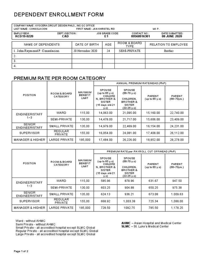Dependents Enrollment Form (2020) | PDF | Medicare (United States ...