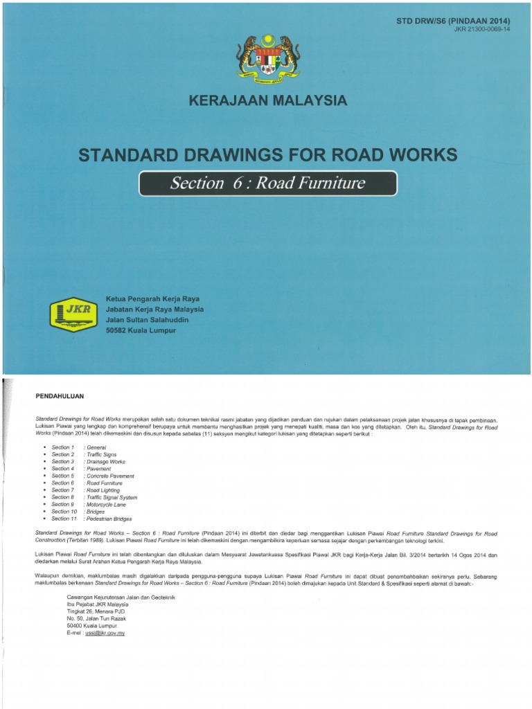 JKR - Standard Drawings For Road Works - Section 6 - Road Furniture | PDF
