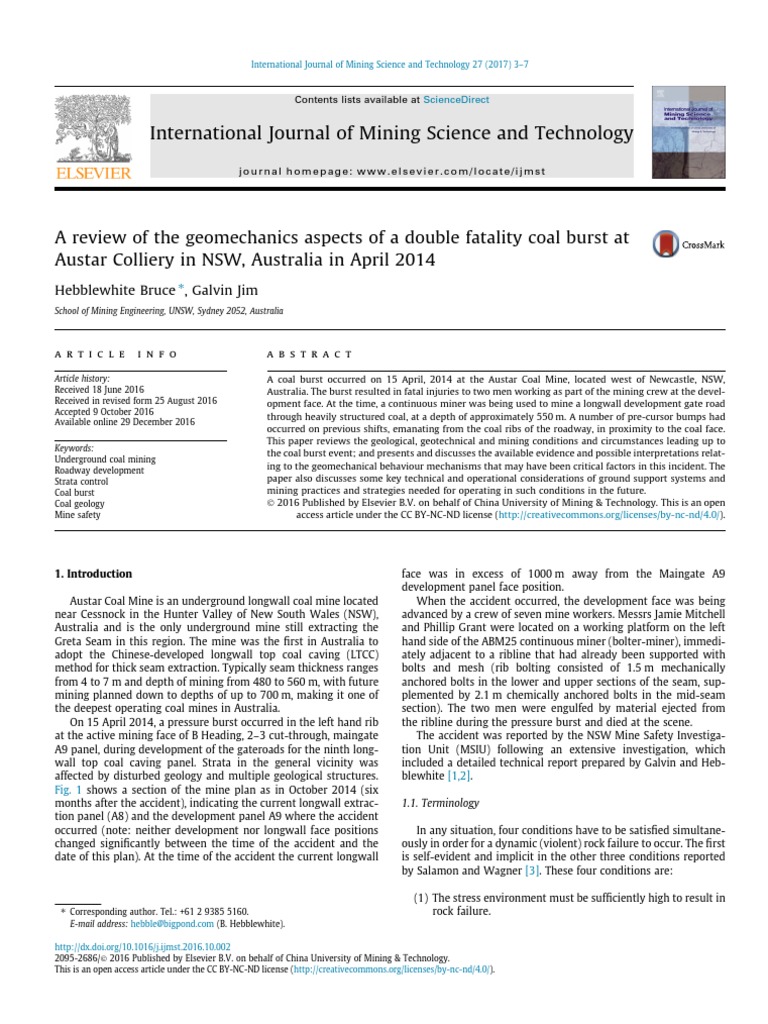 A Review of The Geomechanics Aspects of A Double Fatality Coal Burst at Austar Colliery in NSW ...