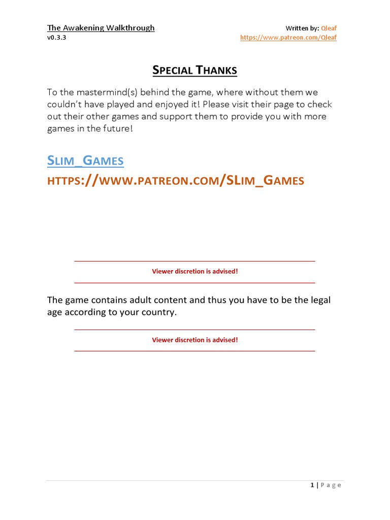 The Awakening v0.3.3 Walkthrough PDF | PDF | Leisure