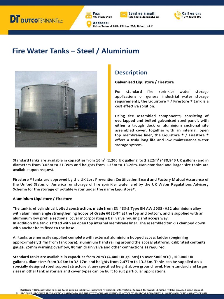 Fire Water Tanks - Steel / Aluminium: Description | PDF | Fire ...