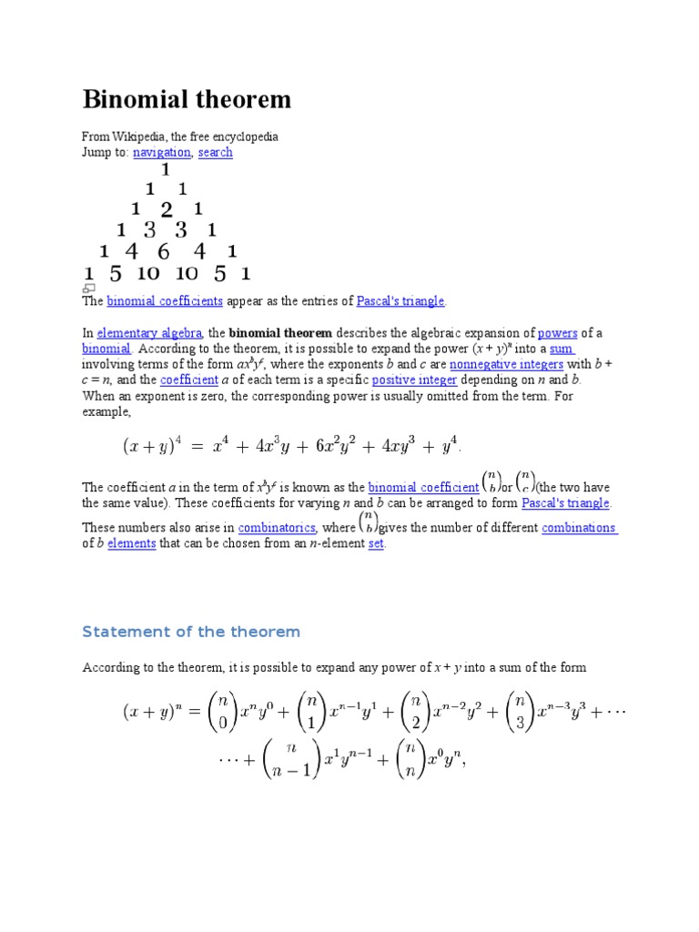 Binomial Theorem | PDF | Exponentiation | Summation