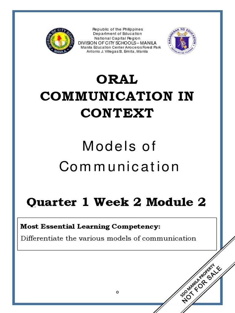 ORAL COMMUNICATION - Q1 - W2 - Mod2 - Models of Communication | PDF ...
