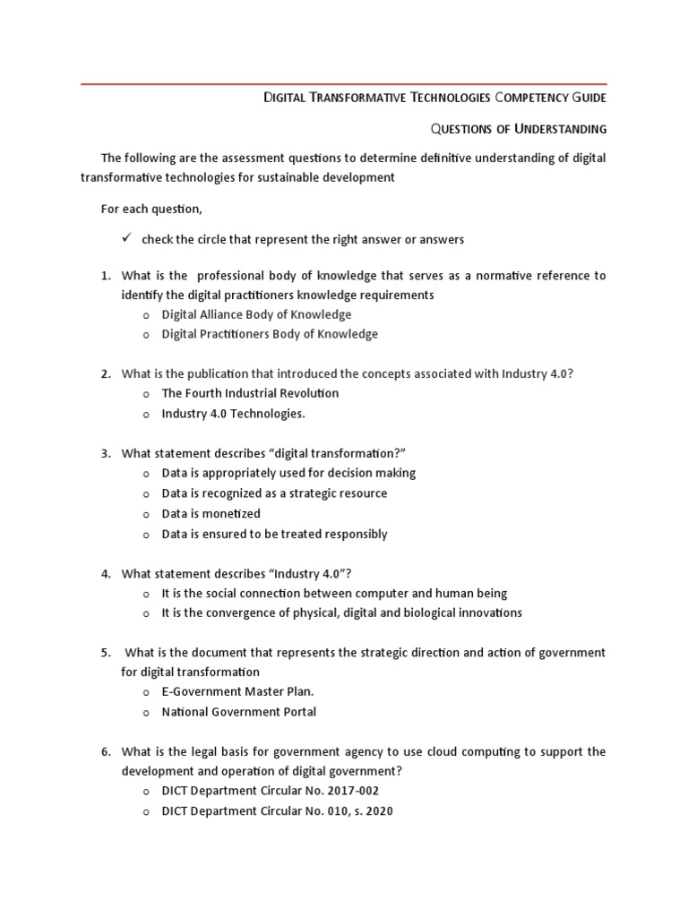 Digital - Transformative - Technologies - Competency Assessment | PDF