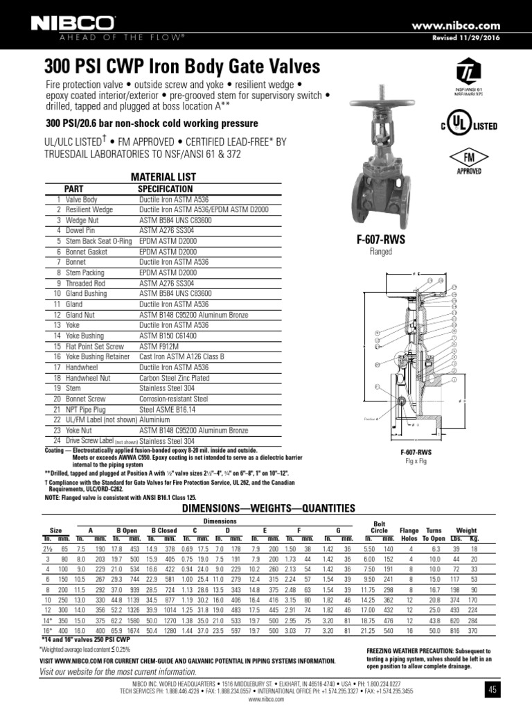 Nibco 14 and 16 Gate Valves | PDF | Valve | Screw