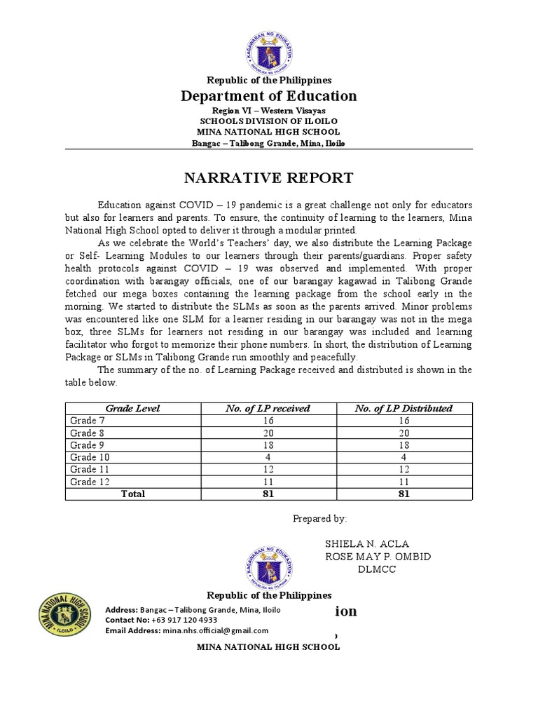 Narrative Report (10-5-20) | PDF | Behavior Modification | Cognition
