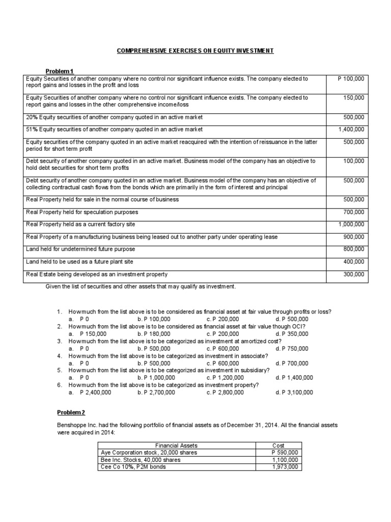 Comprehensive Exercises On Equity Investmentquestionaire | PDF | Book ...