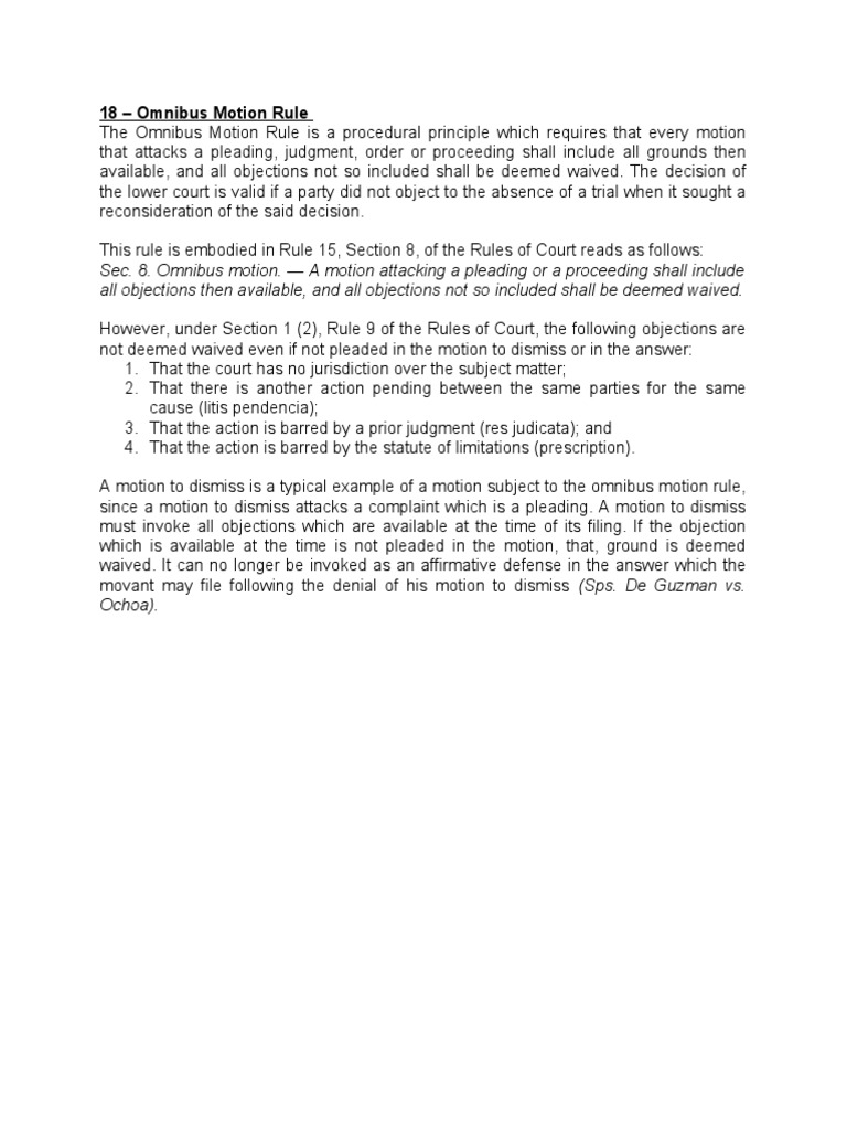 Omnibus Motion Rule | PDF