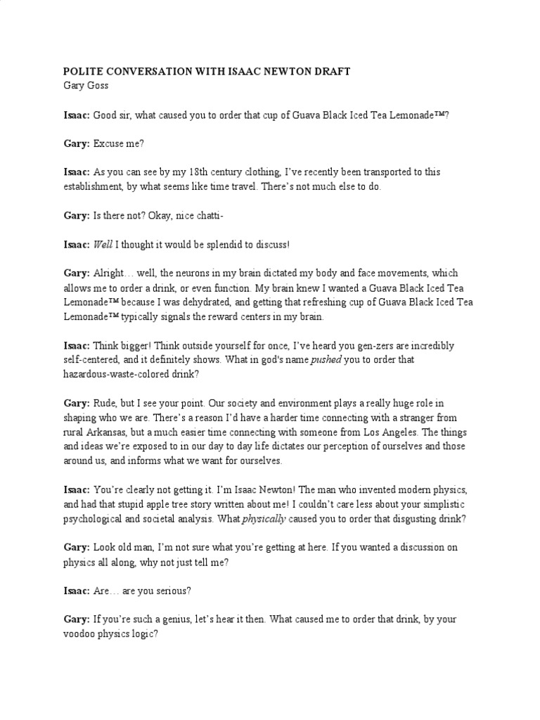 Gary Goss - Polite Conversation With Isaac Newton Draft | PDF | Force ...
